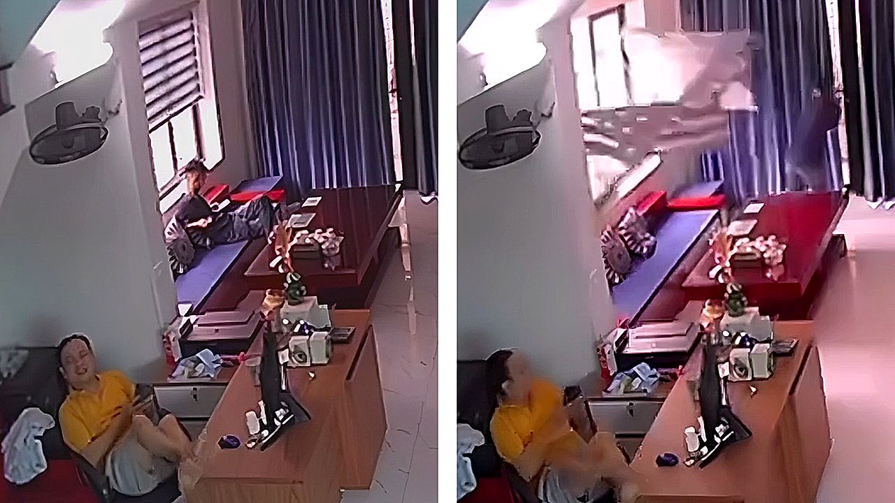Man barely dodges shattering window and wall