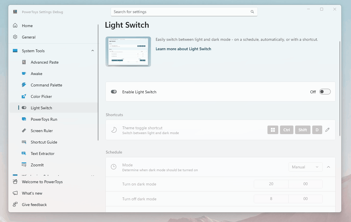 First look at Microsoft's new auto light/dark mode switch for Windows 11 — coming soon to PowerToys