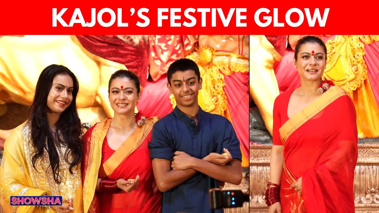 Kajol Glows In A Traditional Red Saree As She Celebrates Durga Puja ...