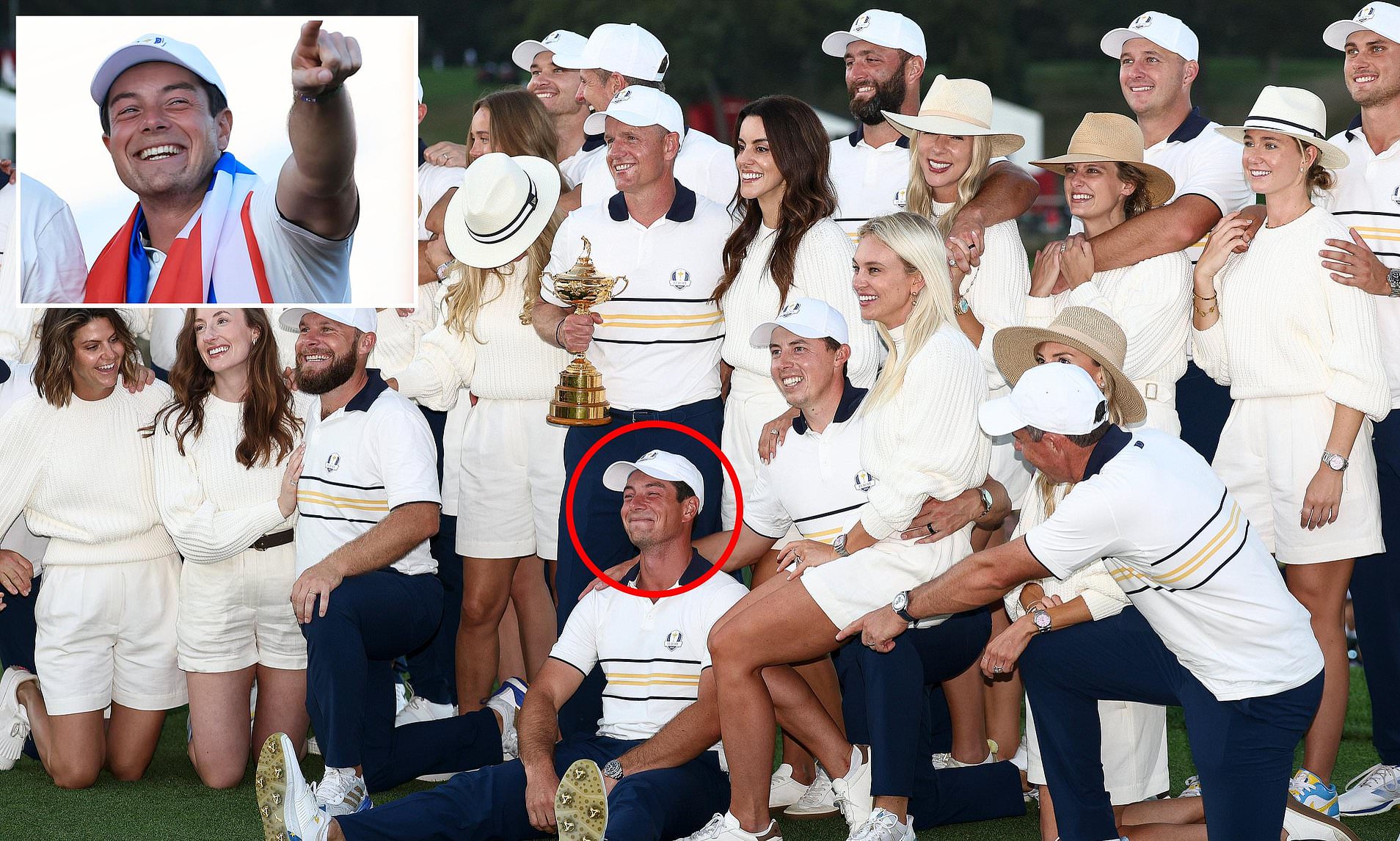Team Europe's ONLY eligible bachelor! Ryder Cup star cuts a lone (but happy!) figure as WAGs pile in