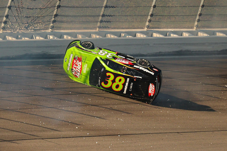 Watch Zane Smith flip in NASCAR Cup Series playoff race at Kansas in 2025