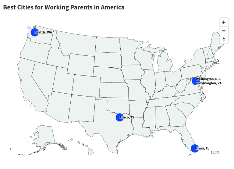 Map shows the best cities for working parents in America