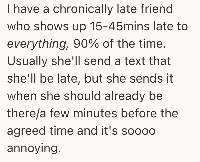 Chronically late friend to show up at 7:00 PM for an 8:00 PM party to ...