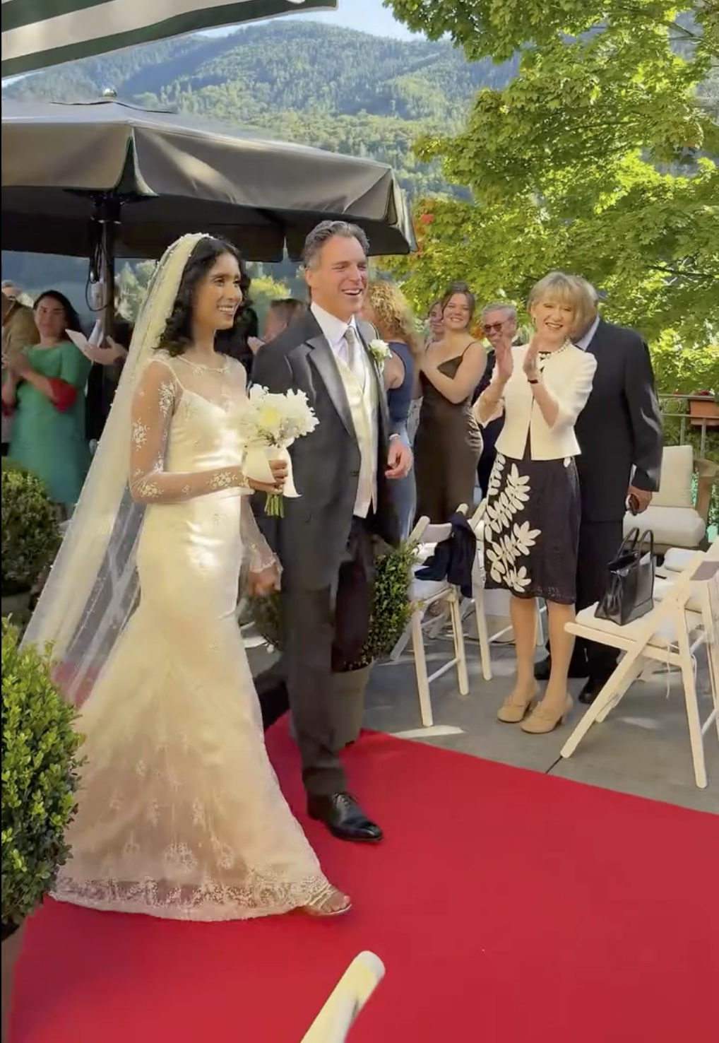 Joan Collins, 92, walks son Alexander Newley down the aisle at his ...