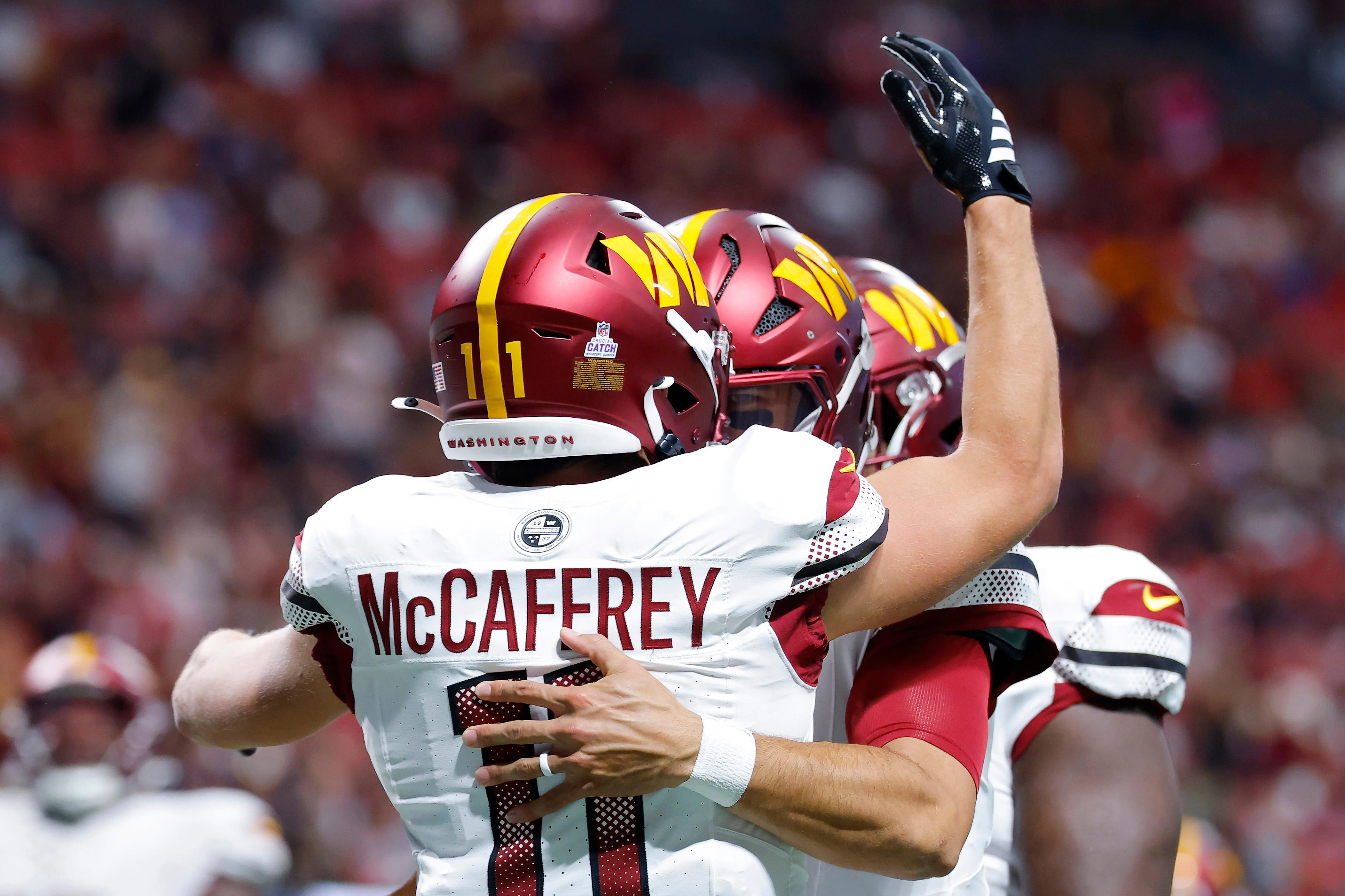 Watch: Commanders WR Jayden Daniels connects with WR Luke McCaffrey on ...