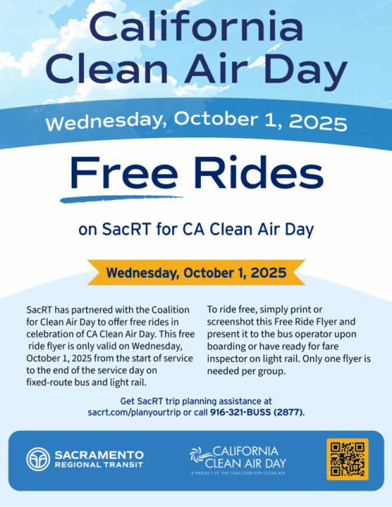 SacRT celebrates CA Clean Air Day with free rides