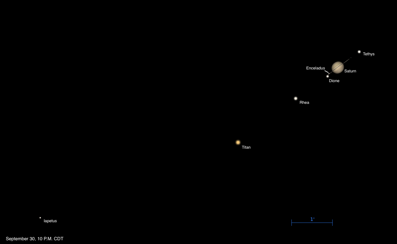 The Sky Today on Tuesday, September 30: Saturn's moons line up