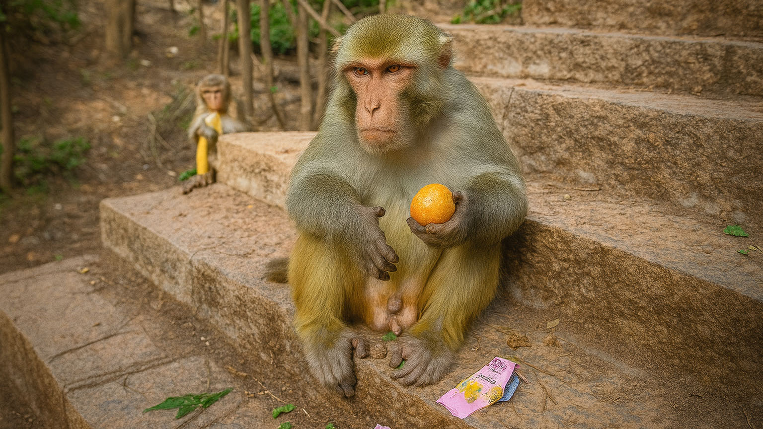 Funny Monkey Moments While Eating Fruit