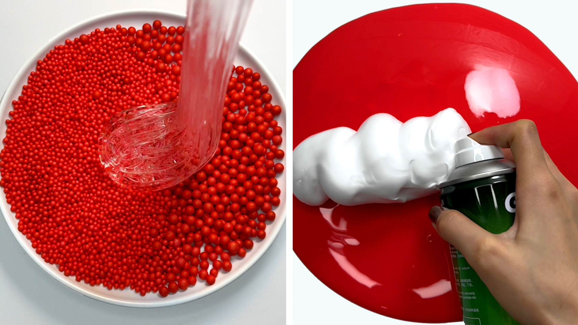 Slime rojo con espuma y bolitas ASMR
