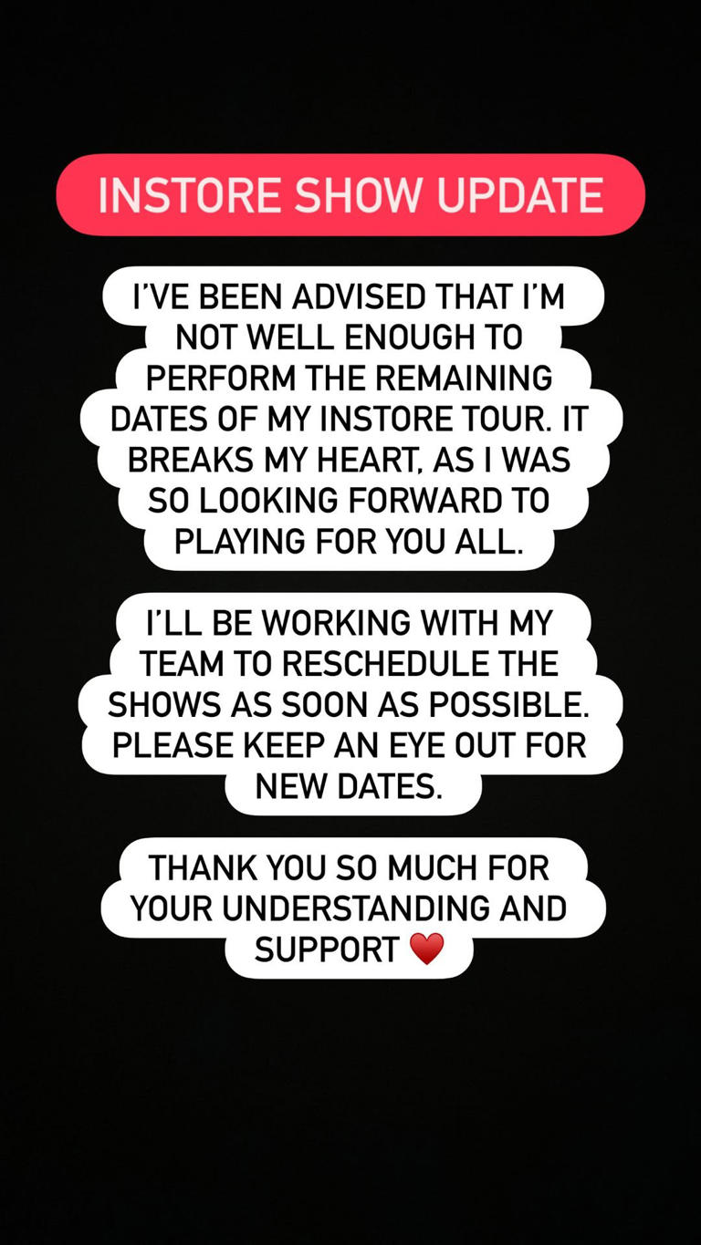 Pop Star Heartbroken Over Cancelled Tour Due to Health