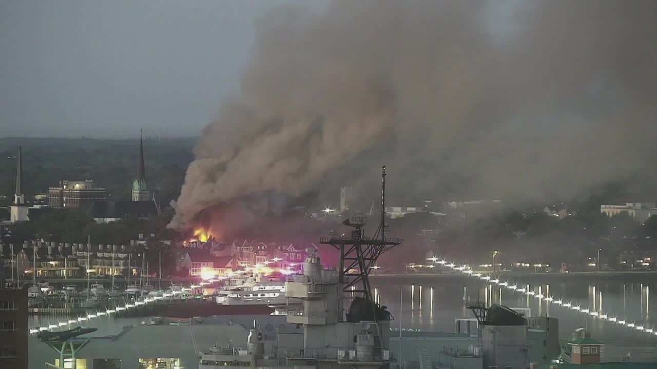 Massive fire, smoke cloud seen near Court Street in Portsmouth