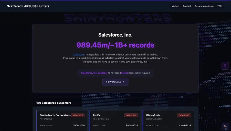 Hacking Group Launches Salesforce Data Breach Site to Extort Victims