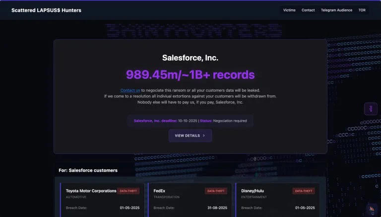 Hacking Group Launches Salesforce Data Breach Site to Extort Victims