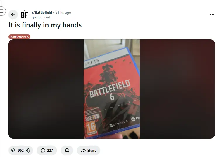 Redditor leaks physical copy of Battlefield 6 ahead of release