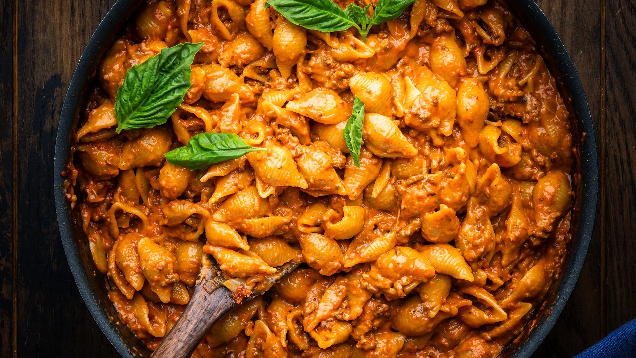 One-Pot Creamy Beef and Shells