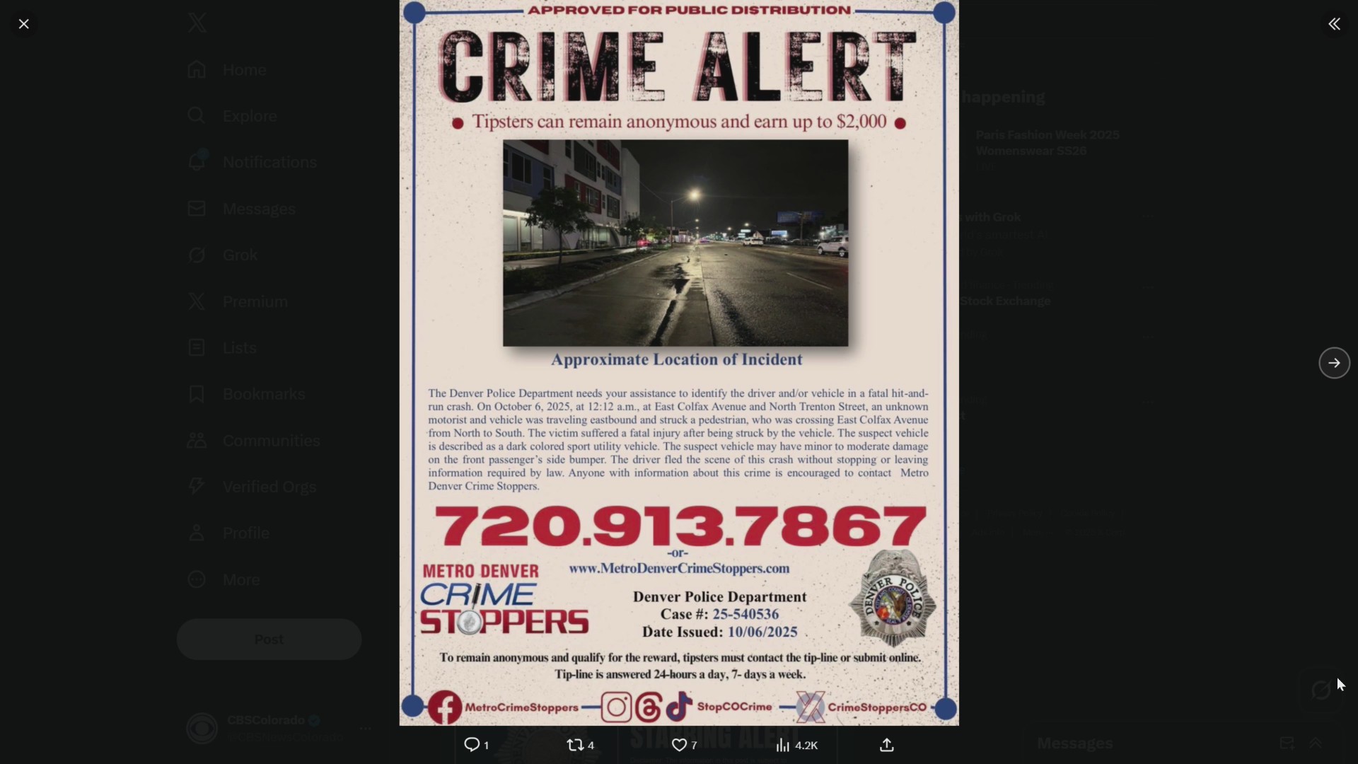 Denver police issue crime alert for deadly hit & run at Colfax and Trenton