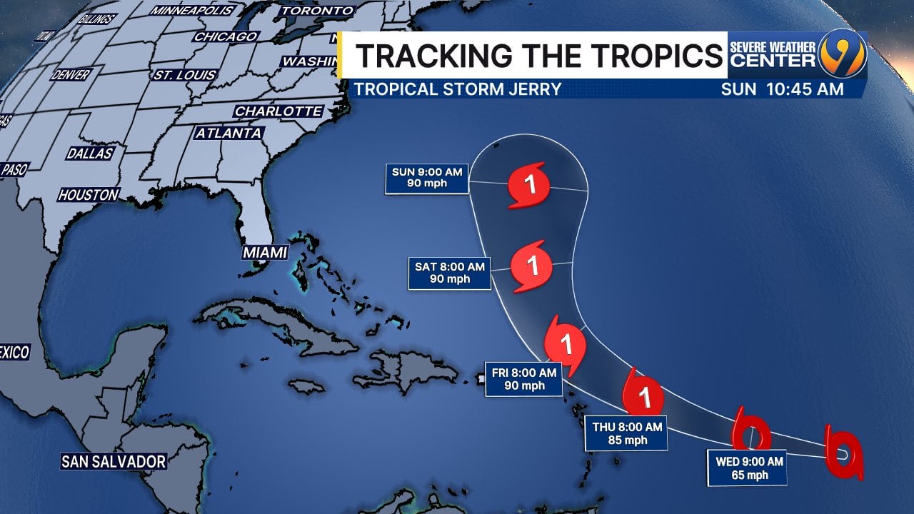 Tropical Storm Jerry forms over the Atlantic