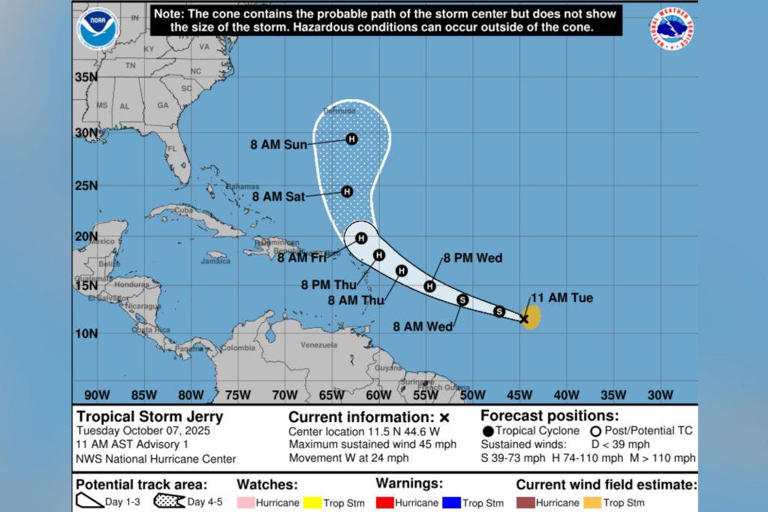 Maps show expected rain, wind impacts from Tropical Storm Jerry