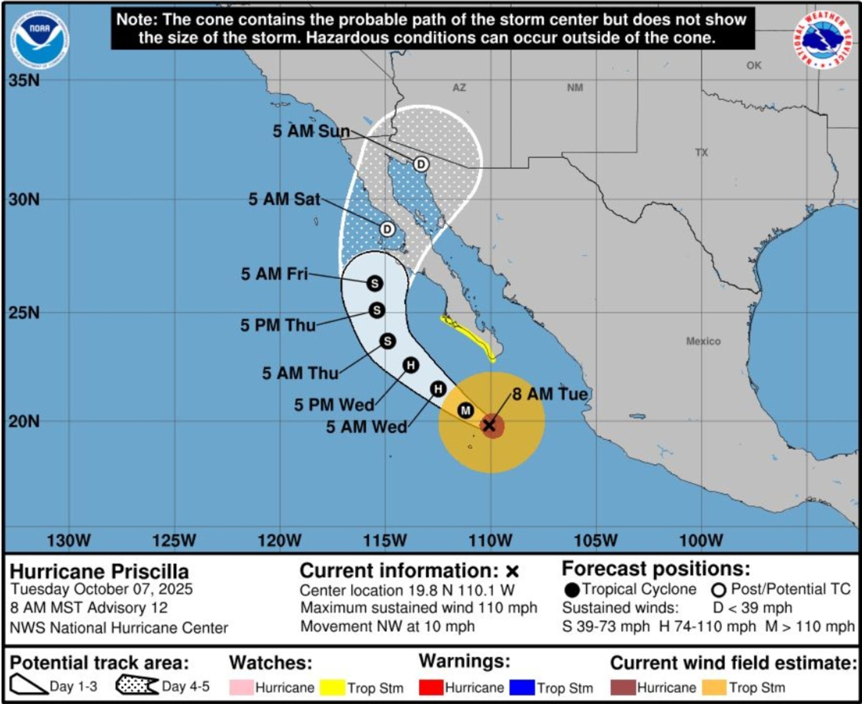 Hurricane Priscilla path shift to bring impacts to Arizona and California
