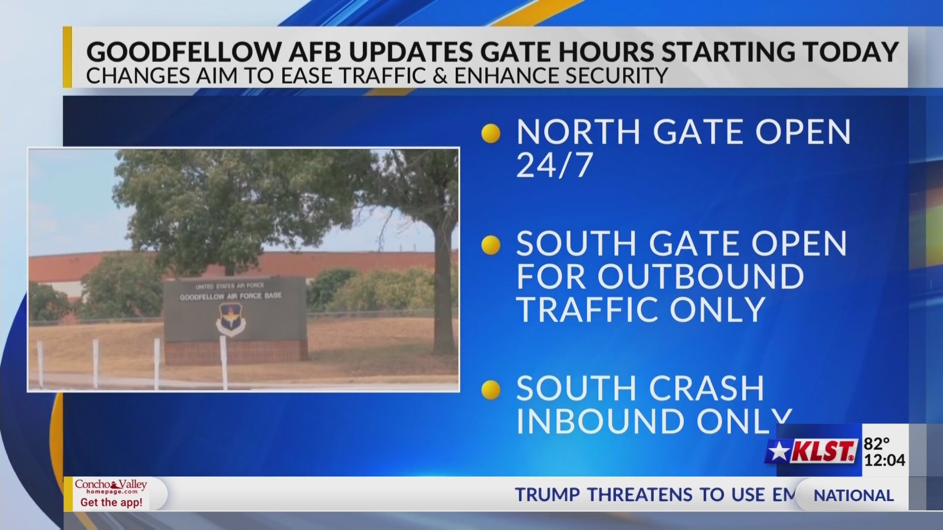 Goodfellow Air Force Base updates gate hours and traffic flow