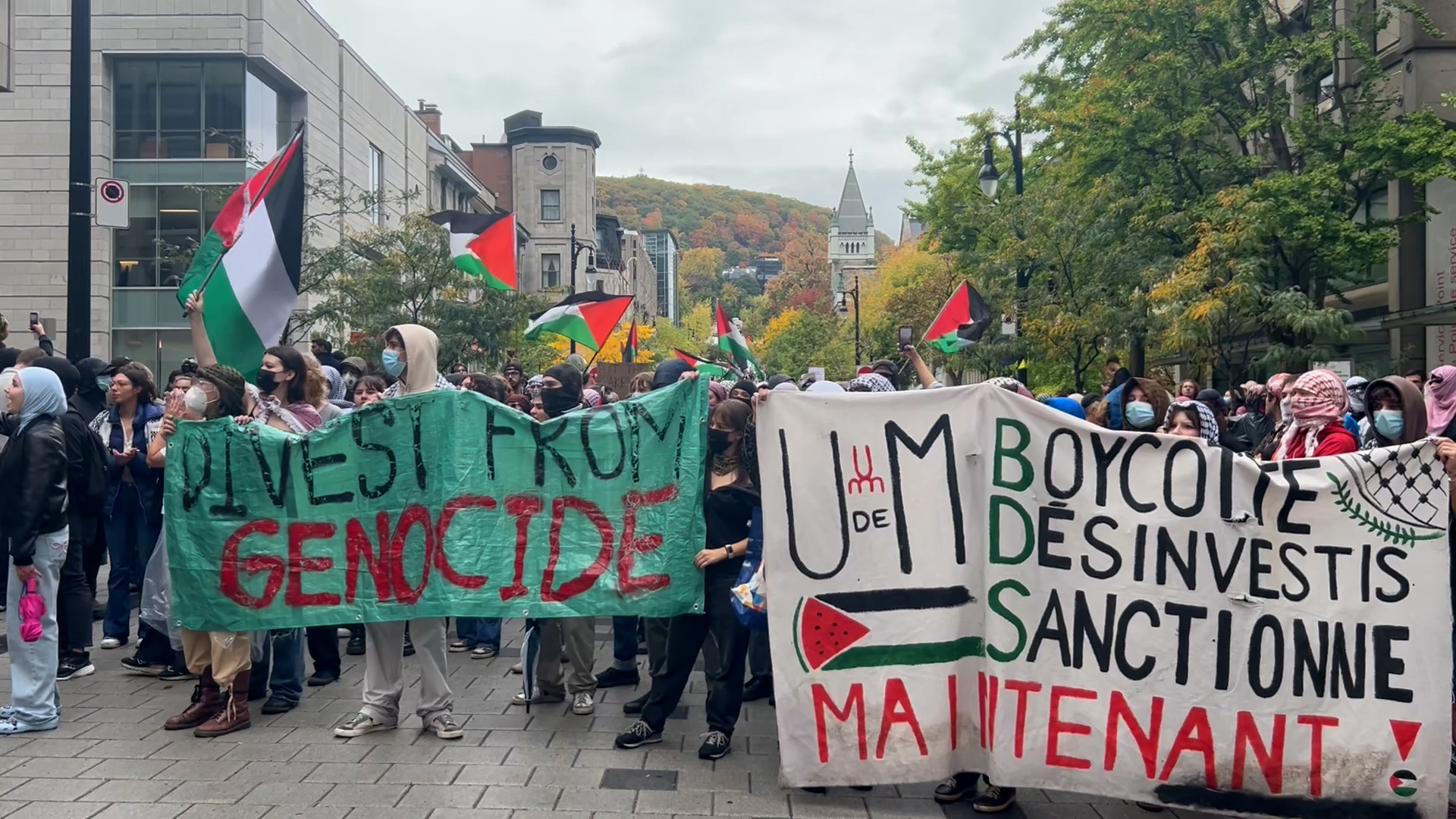 Thousands of Montreal students gather for Oct. 7 pro-Palestinian protest