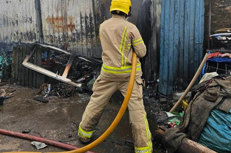 Huge fire breaks out involving outbuilding and diesel tanks as six fire ...