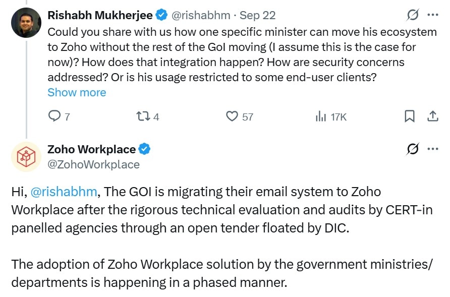 Made-in-India Zoho has government support. So why not?