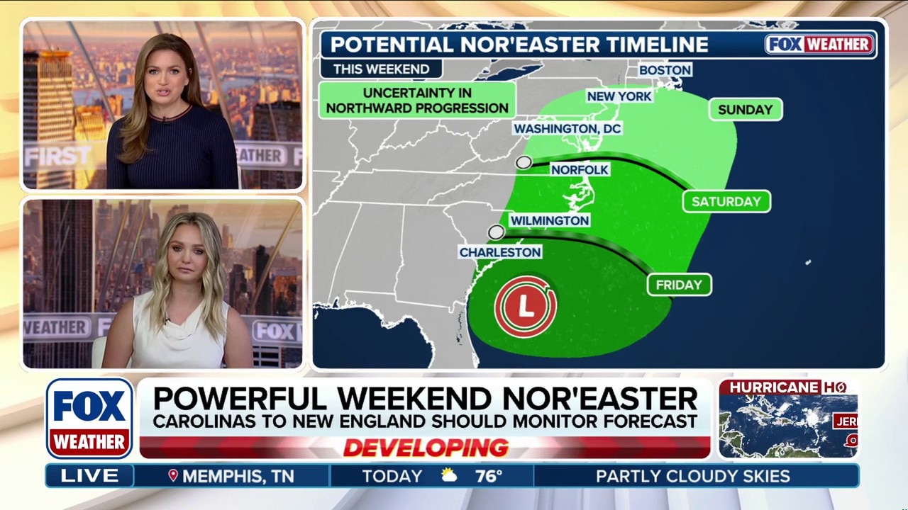 Potential for powerful weekend Nor'easter along East Coast