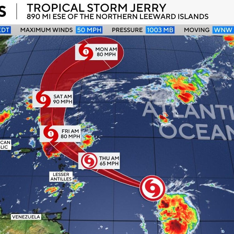 Tropical Storm Jerry churns over central Atlantic Ocean