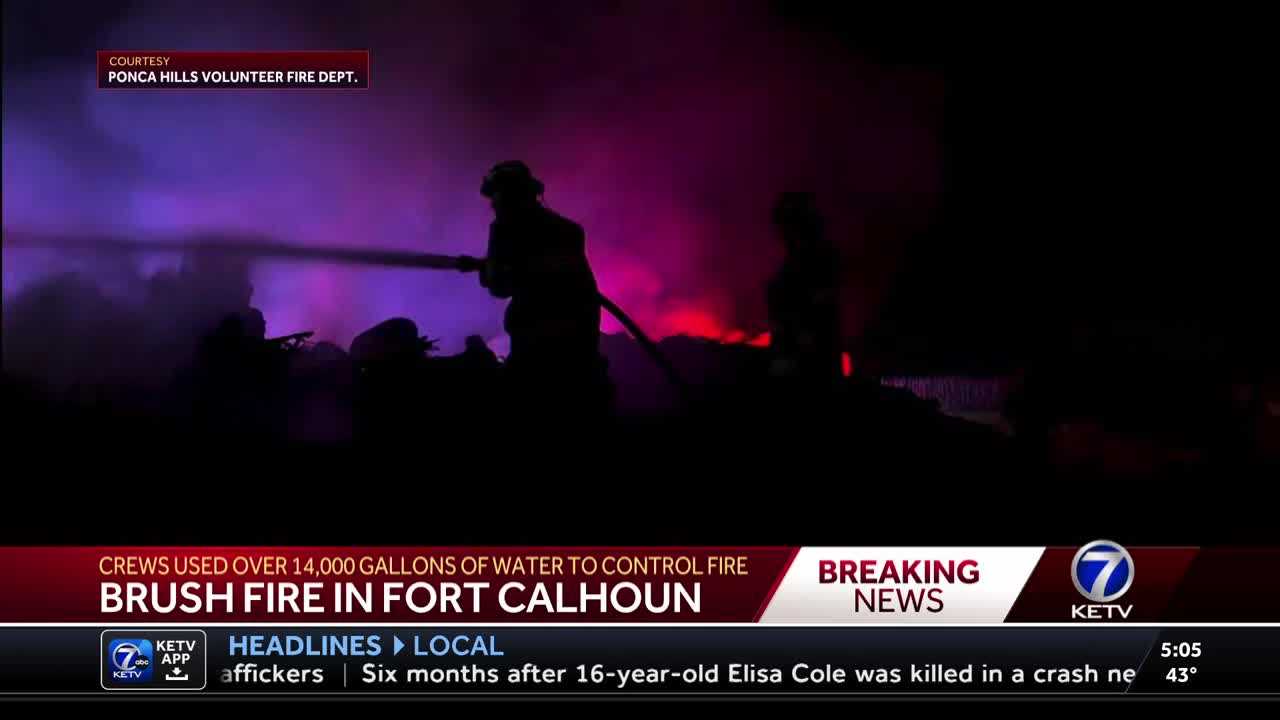 Crews battle brush fire for hours in Fort Calhoun Tuesday night