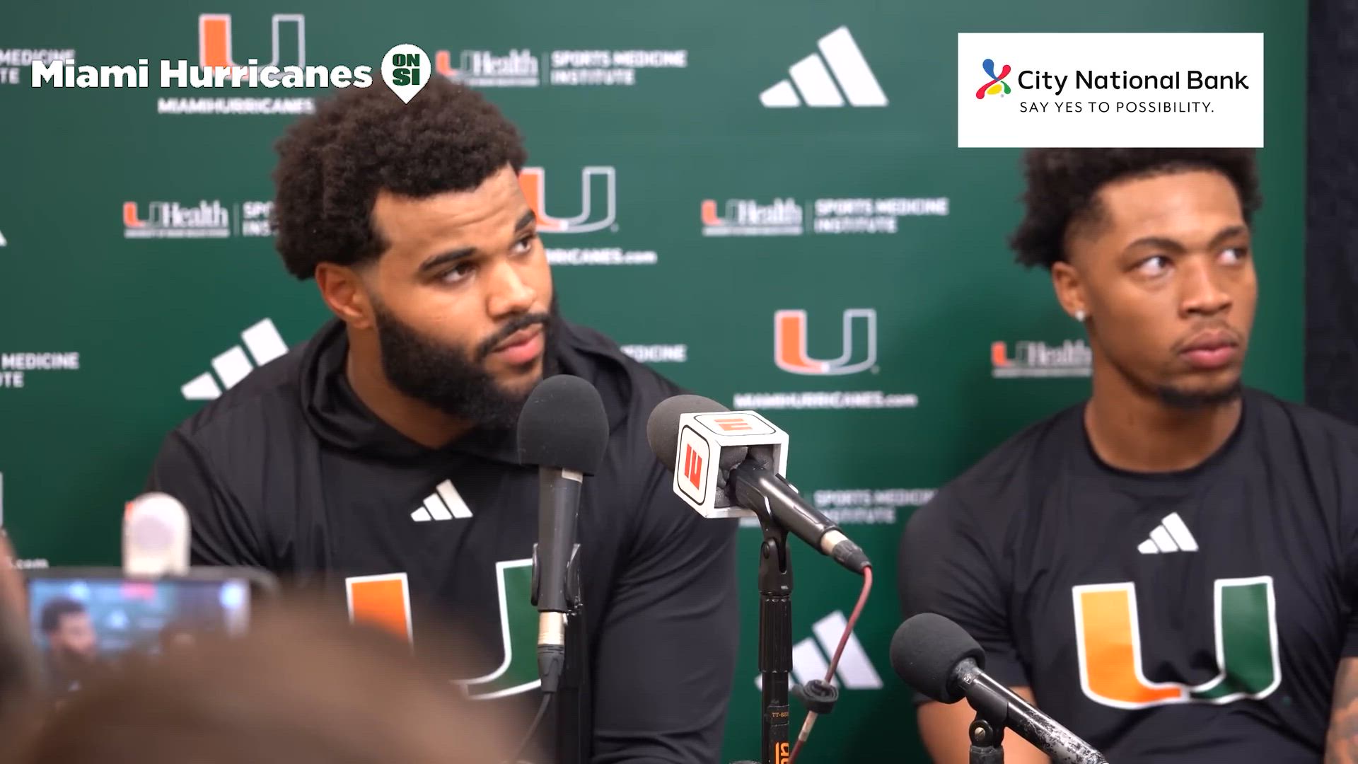 Miami Hurricanes CJ Daniels and Ahkeem Mesidor After FSU Victory