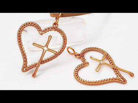 Heart cross pendant - How to make Christian necklaces from copper wire 448