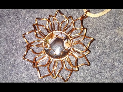 Copper sunflowers pendants - wire wrap jewelry design 114