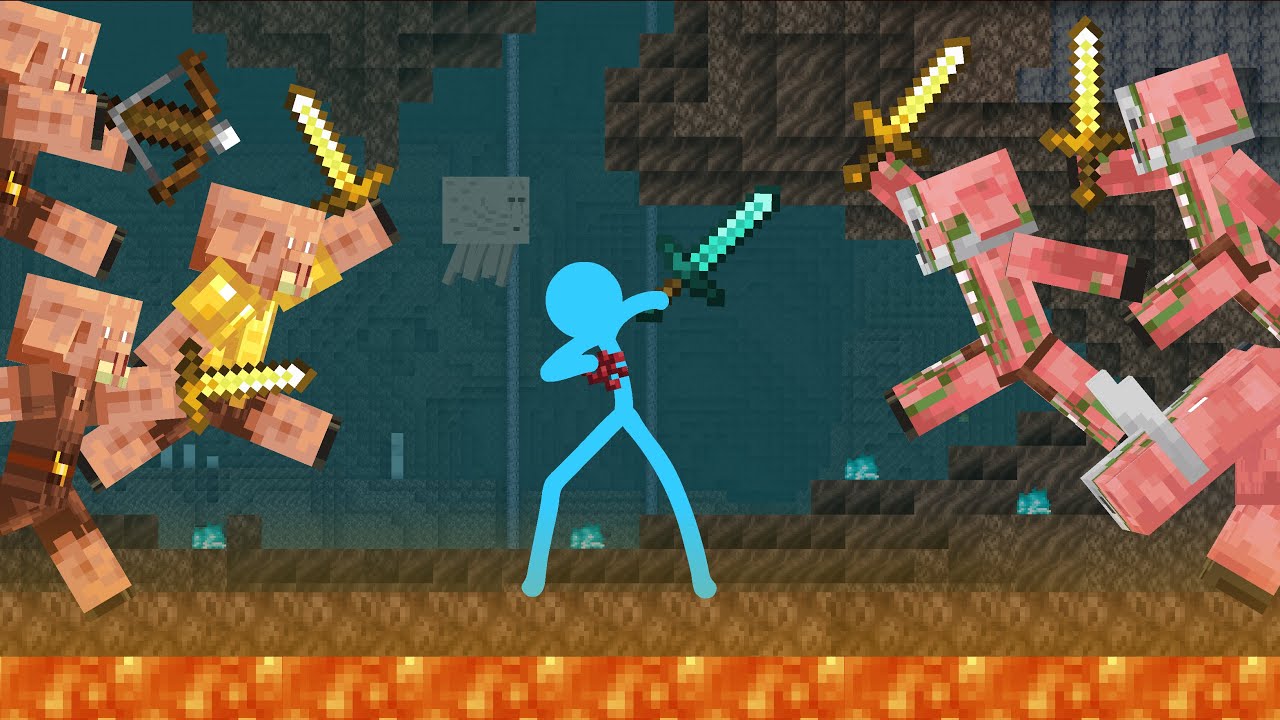 Rediscovery Piglin: Stick Figures Fight Fire and Gold