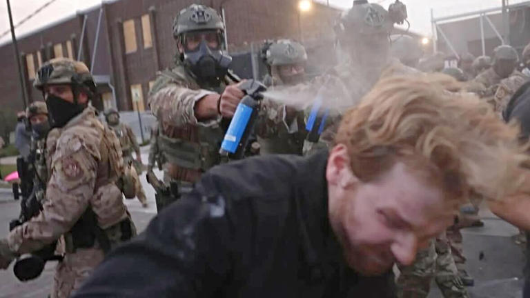 So much for Christian values’: ICE agent caught firing a pepper ball on ...