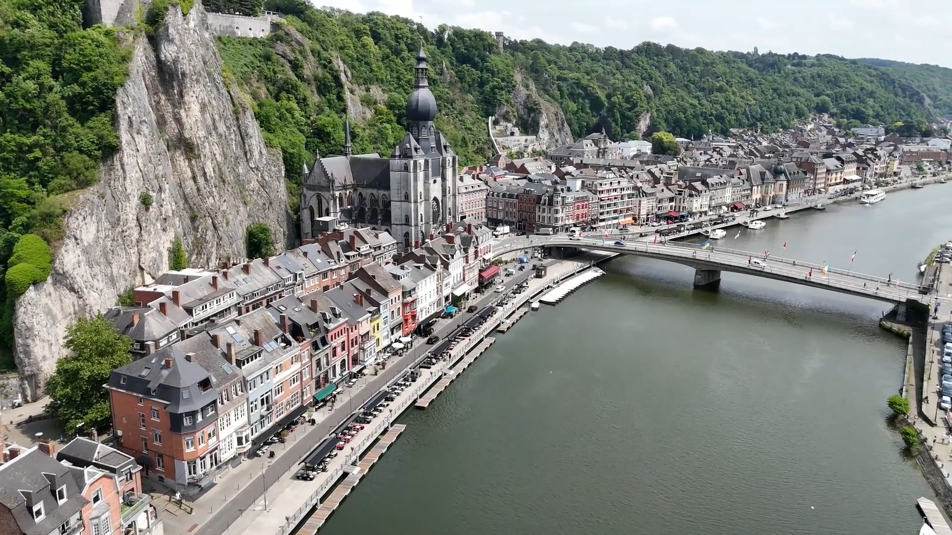 Drone Flight Over Dinant, One Of Belgium's Most Beautiful Cities