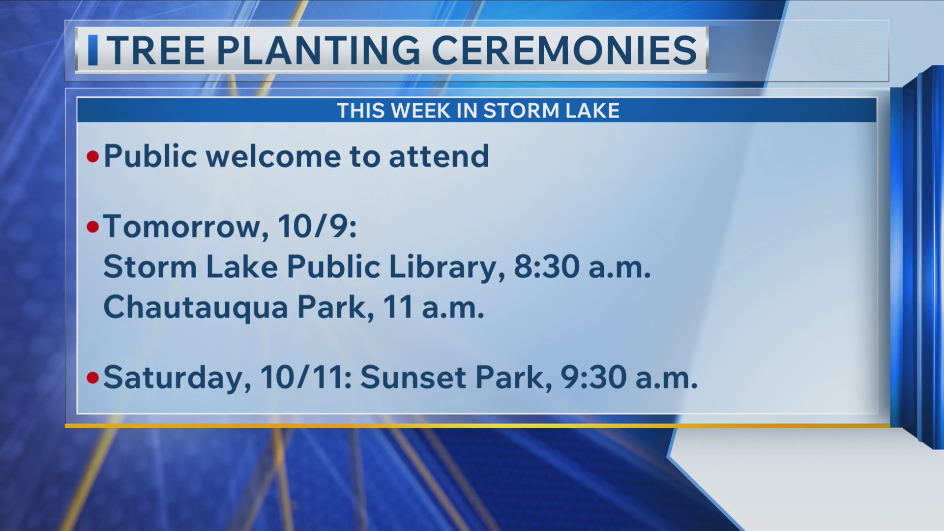 Tree Planting Ceremonies This Week