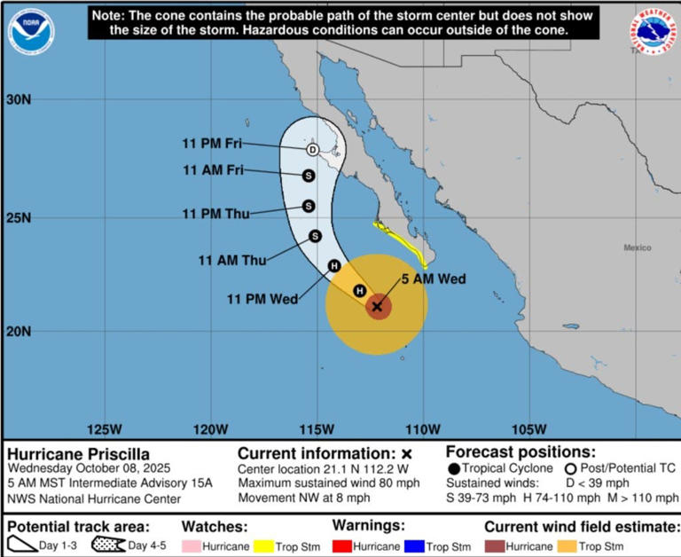 Days of storms threaten 6 states as Hurricane Priscilla nears US