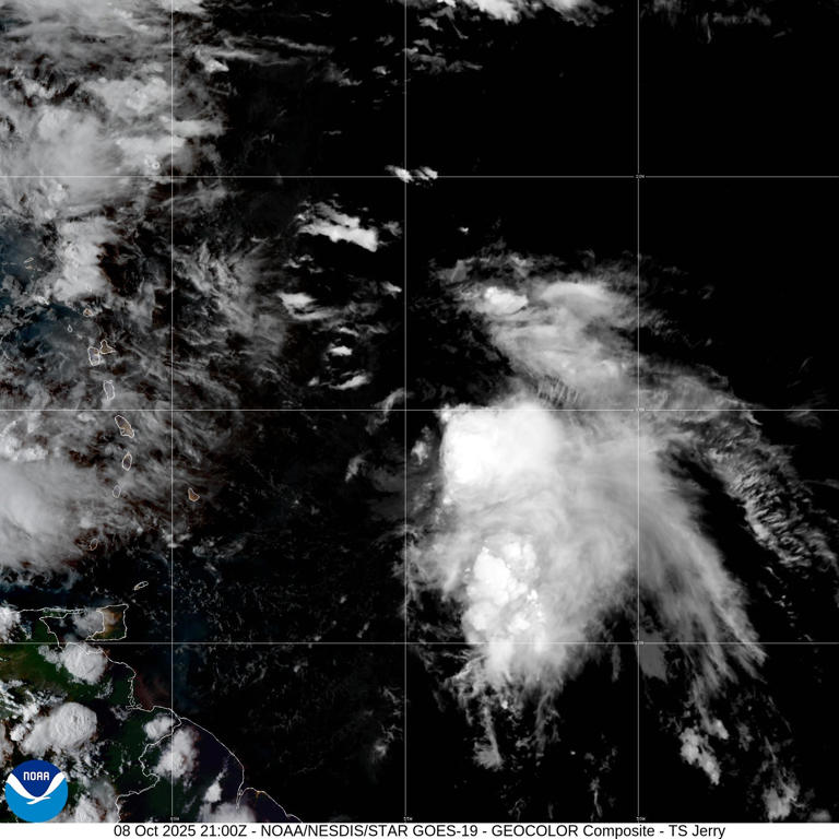 Tropical Storm Jerry churns over central Atlantic Ocean