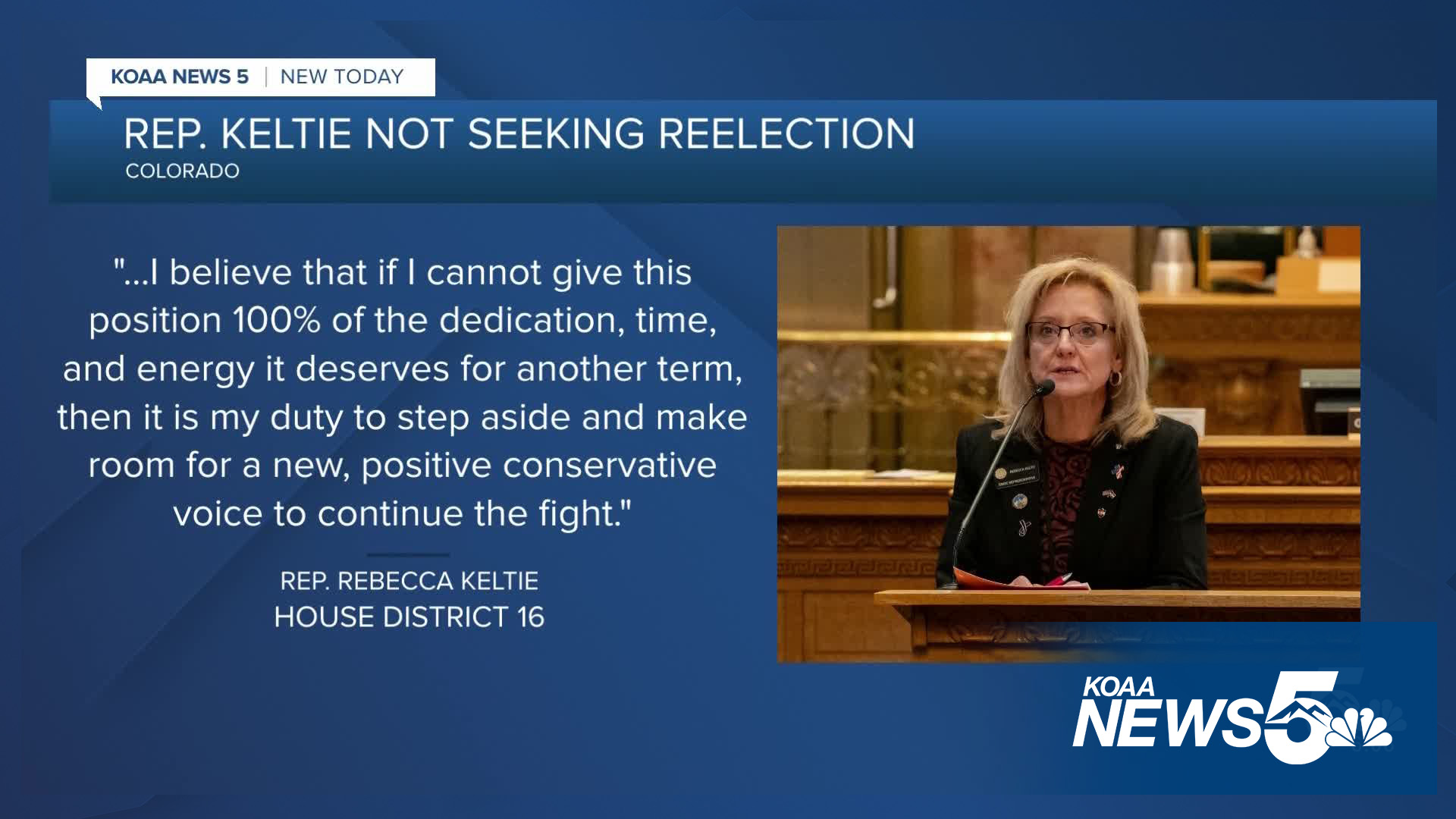 Colorado House of Representatives Rebecca Keltie announces she won't be ...
