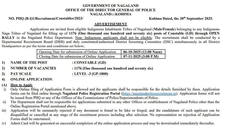 Nagaland Police Constable (GD) Recruitment 2025: Registration Process ...