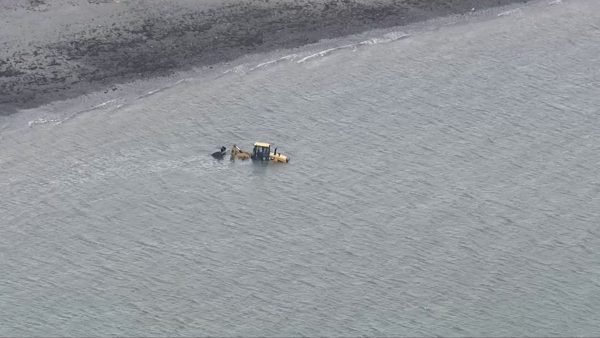 Stuck in the sand: Front end loader submerged on North Shore beach