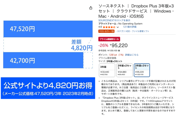 Dropbox Plusが26％OFF！ 9年使える最強コスパの正規ライセンスがAmazonプライム感謝祭に登場