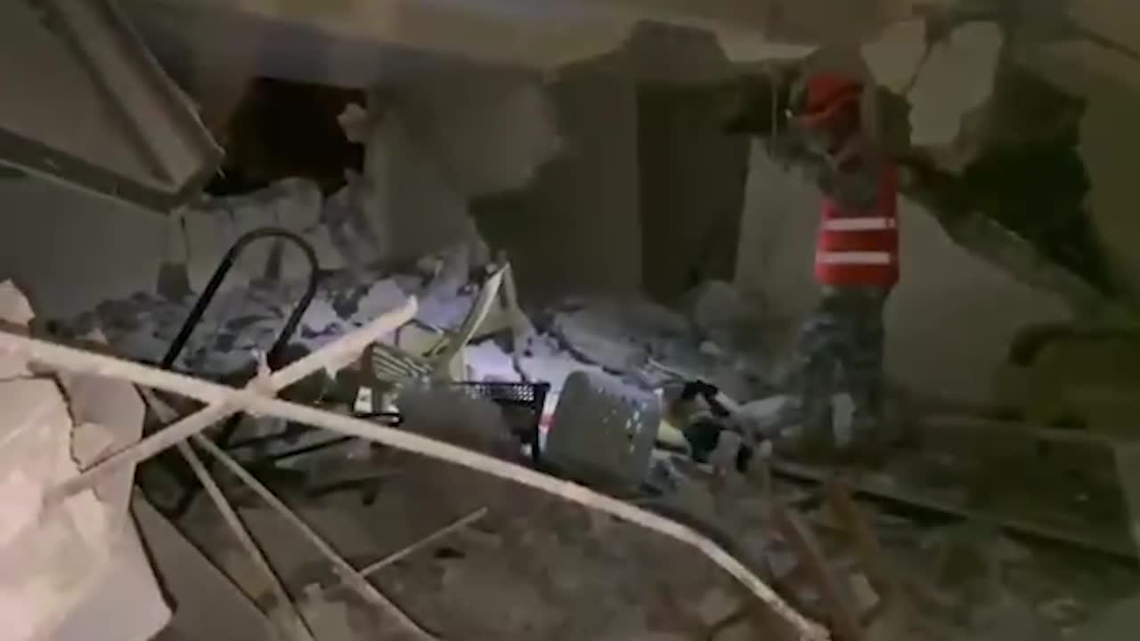 Rescue dog searches through rubble for Philippines earthquake survivors
