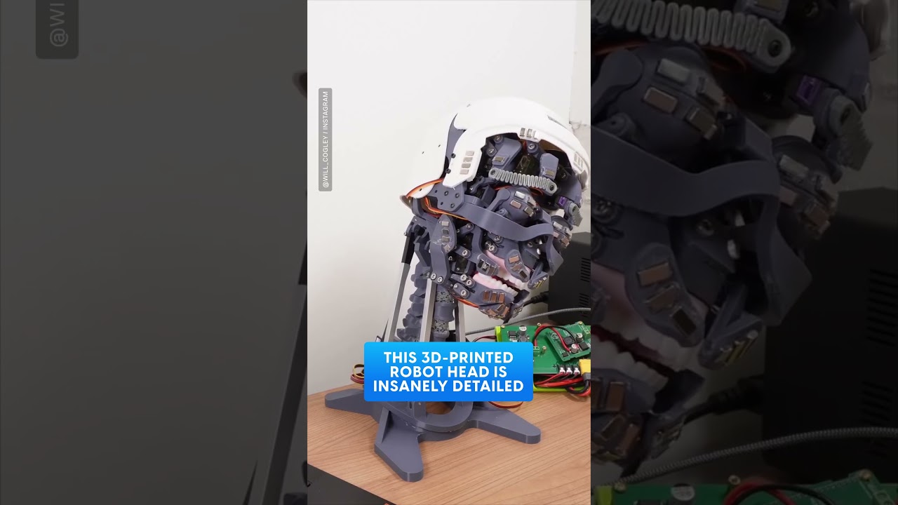 This 3D-printed robot head shows insanely detailed design