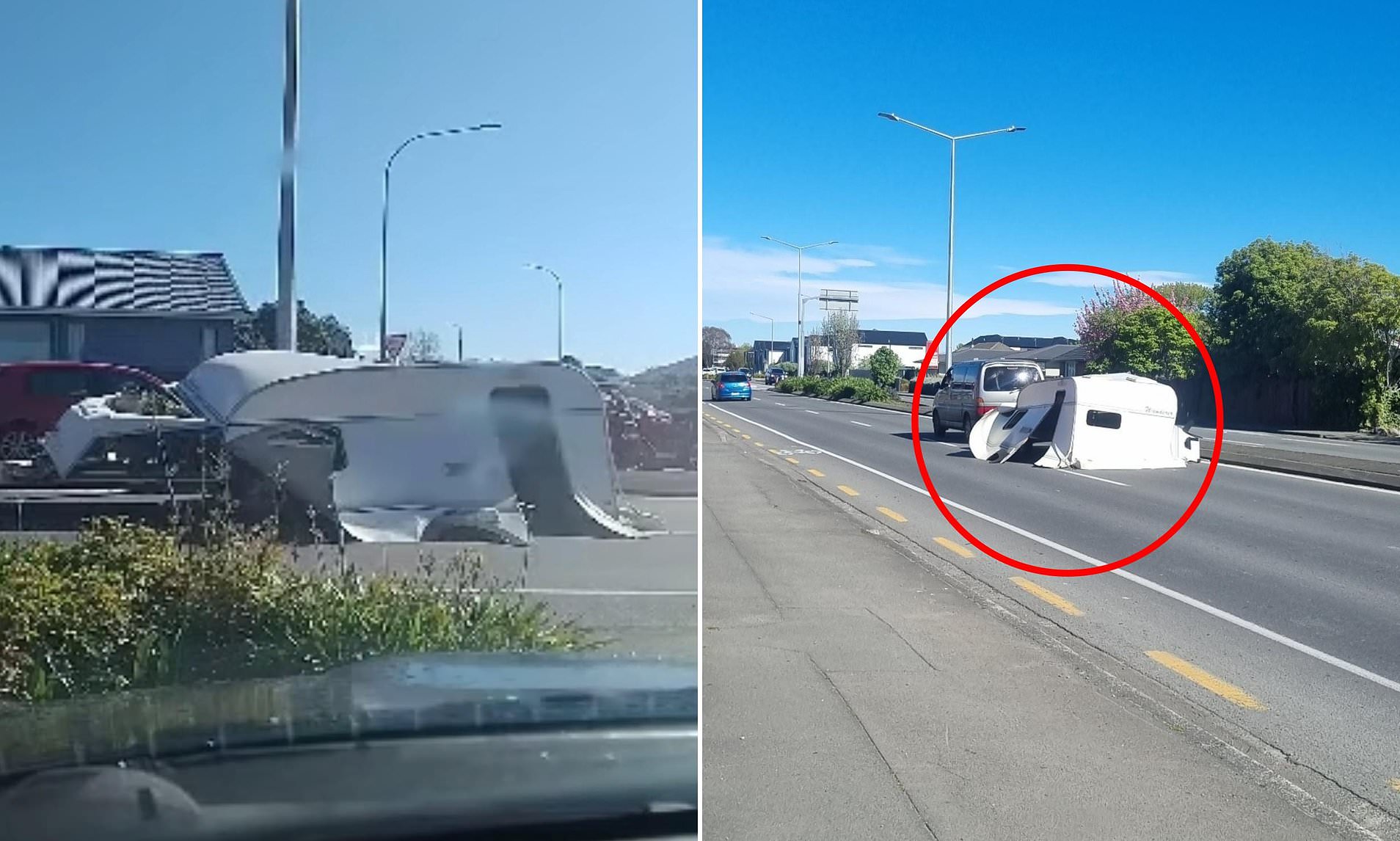 Bizarre moment driver tows a caravan without any wheels along city ...