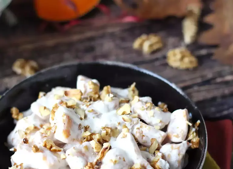 Gnocchi crémeux au potiron, fromage frais et noix
