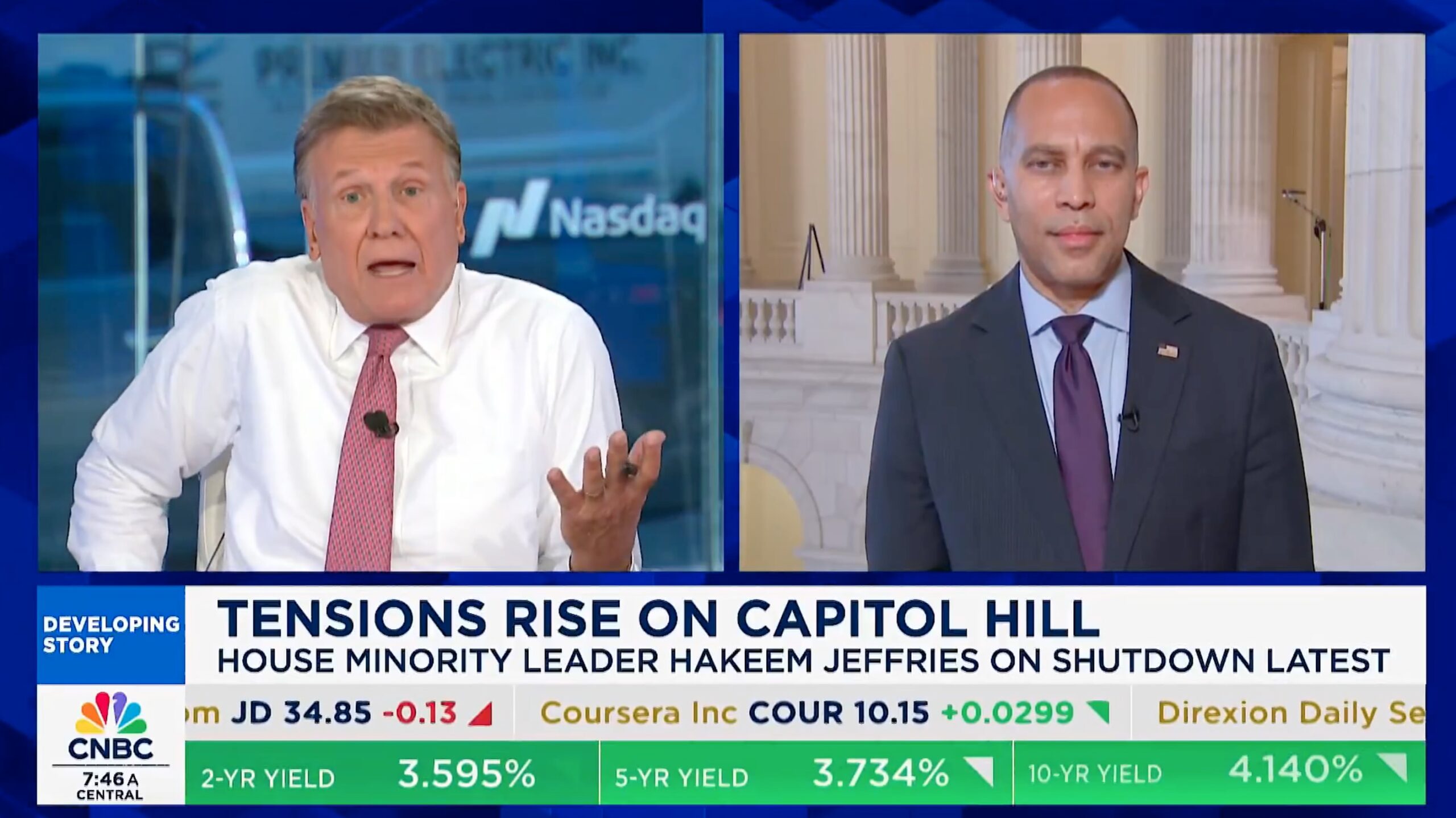 CNBC’s Joe Kernen Berates Hakeem Jeffries Over Democratic Shutdown Strategy