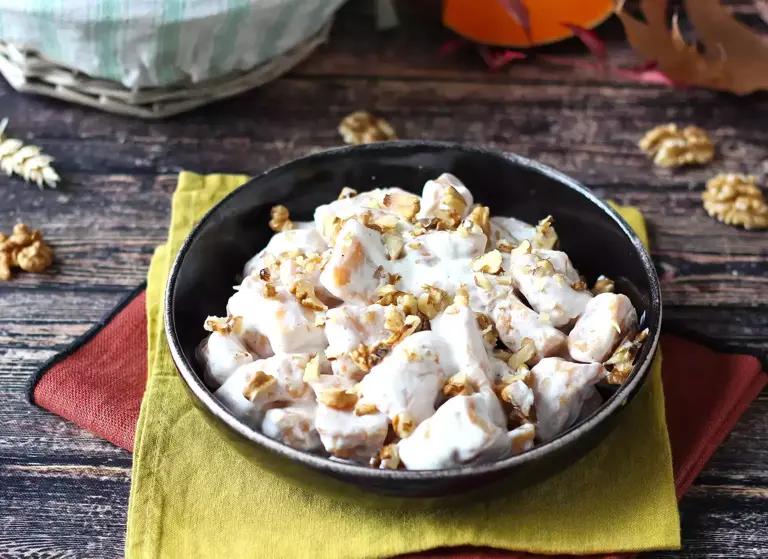 Gnocchi crémeux au potiron, fromage frais et noix
