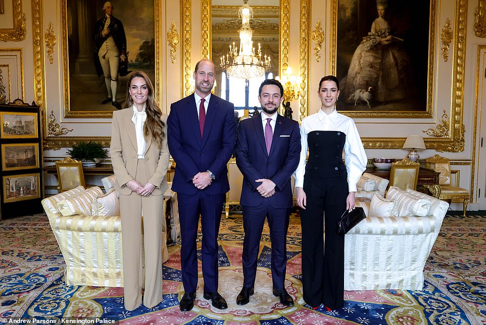 Kate joins William in welcoming Jordan's Crown Prince and Princess